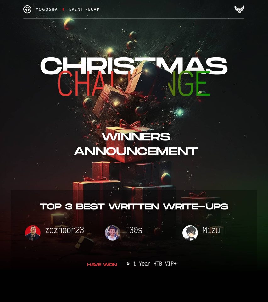 Christmas CTF 2022: Winners & numbers! | Yogosha